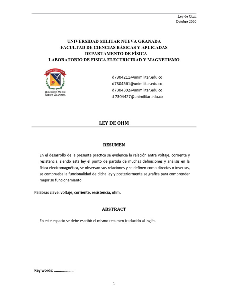 Ley De Ohm Laboratorio Pdf Ciencia Y Matemáticas 3660
