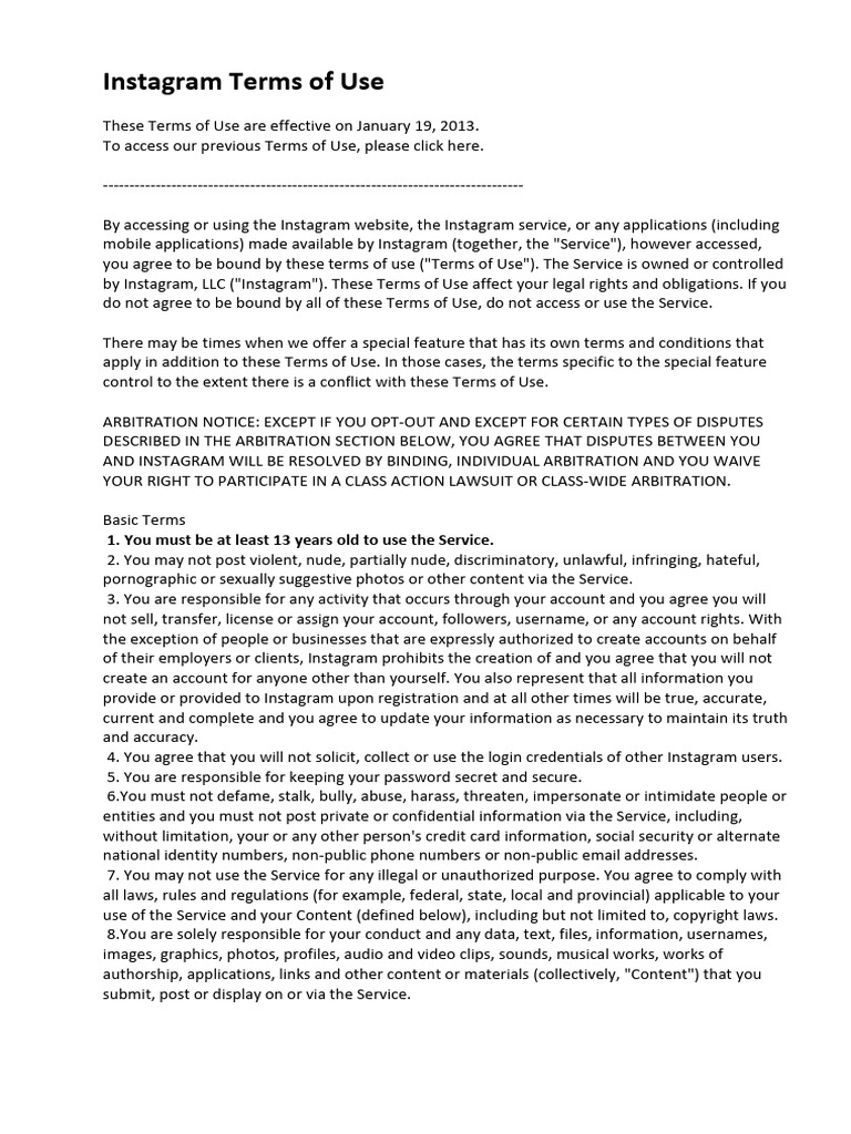 Instagram Terms of Use | PDF
