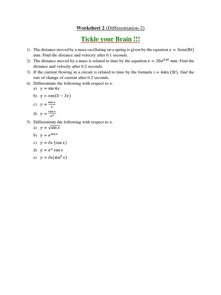 Differentiation2 Worksheet 02 | PDF