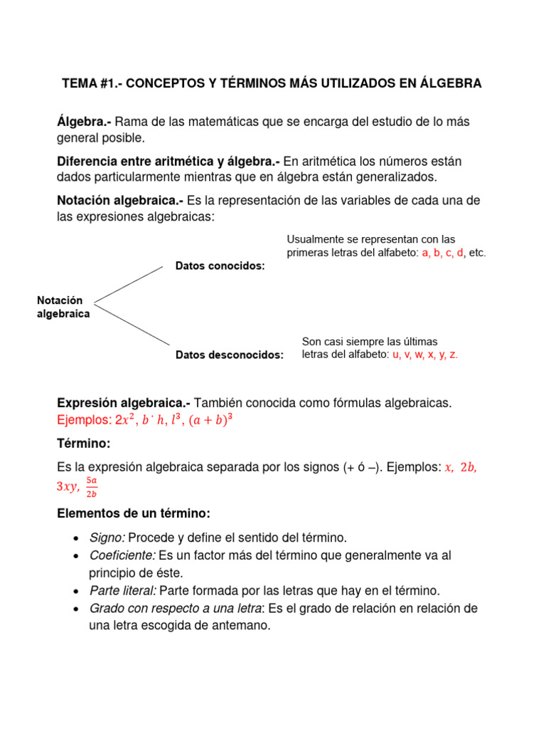 T1. Conceptos y Términos - . | PDF | Álgebra | Objetos matemáticos