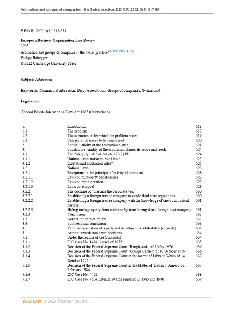 Arbitration and Groups of Companies - The Swiss Practice | PDF ...
