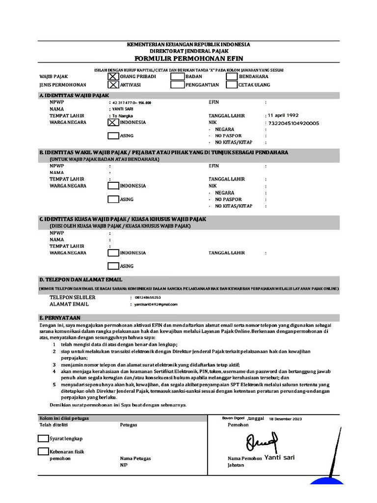 Form Permintaan Efin | PDF