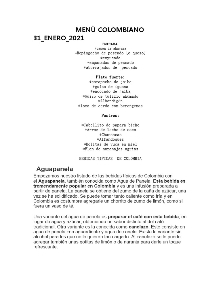 Menù Colombiano | PDF