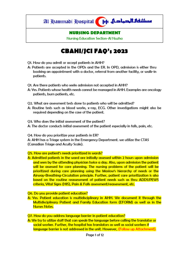 CBAHI and JCI FAQs 2023 1 ٢ | PDF | Intravenous Therapy | Blood Transfusion