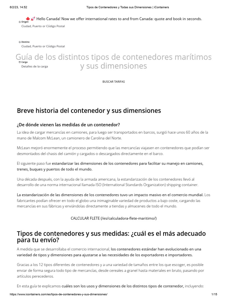 Tipos de Contenedor y Todas Sus Dimensiones | PDF