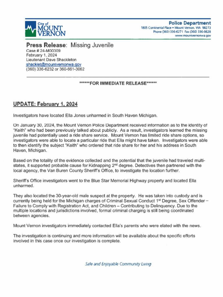 Missing Juvenile Update 24-M00309 | PDF