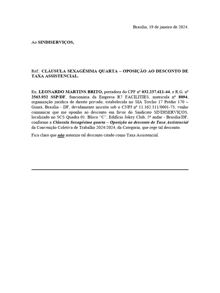 Carta Sindicato 2024 | PDF Carta Sindicato 2024 | PDF