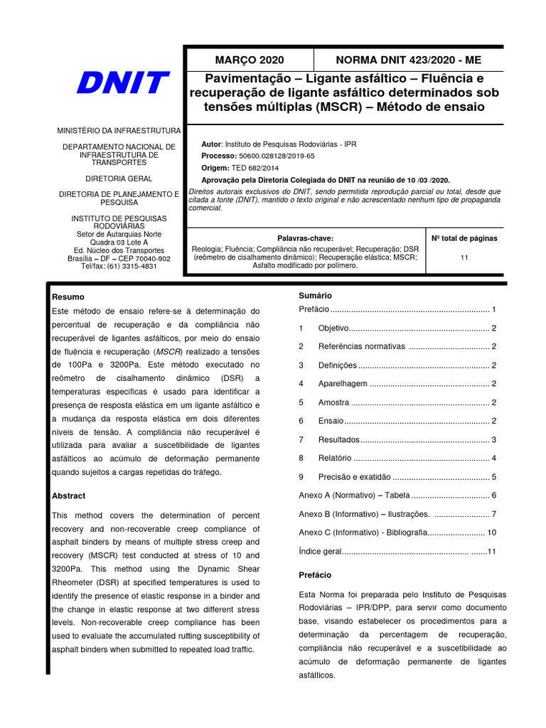 Norma Dnit 423/2020 - Me | PDF | Tecnologia e Engenharia