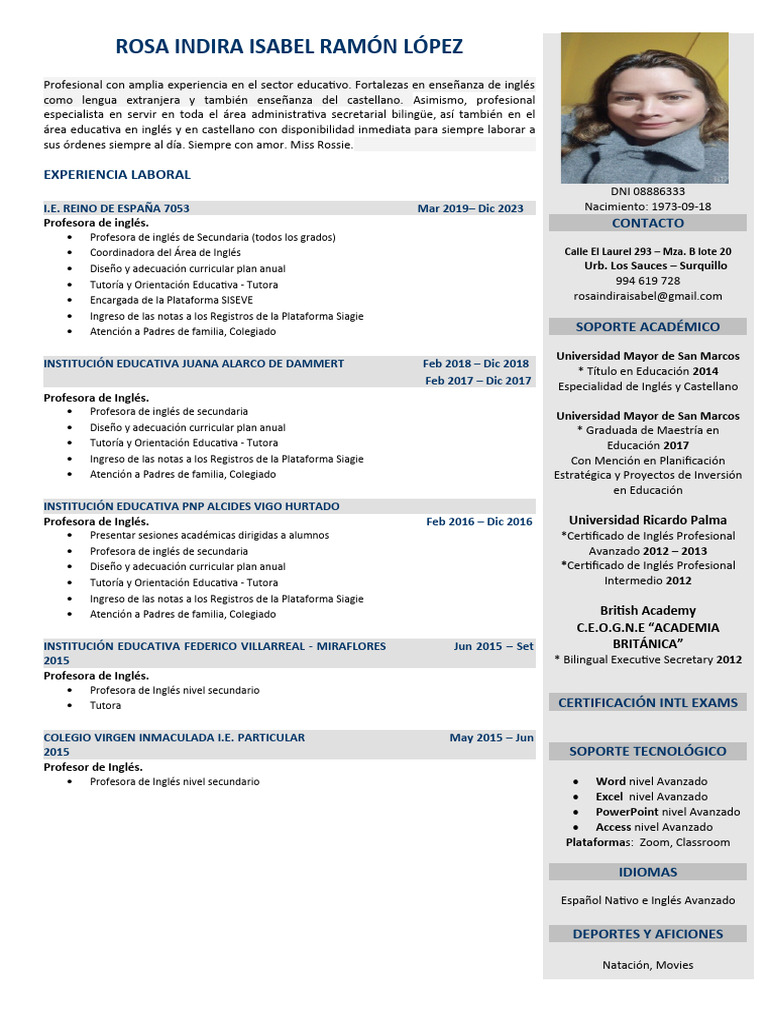 CV Rosa Indira Isabel Ramón López | PDF