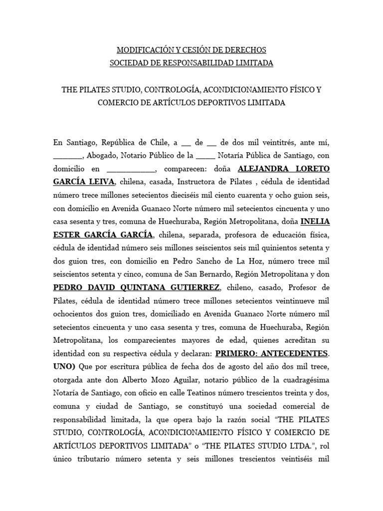 ESCRITURA DE Modificación y Cesión | PDF