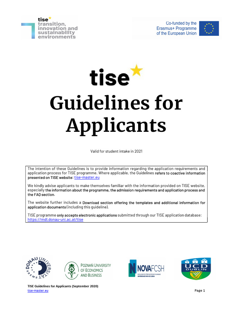 TISE Guidelines For Applicants Intake Fall 2021 | PDF | Business