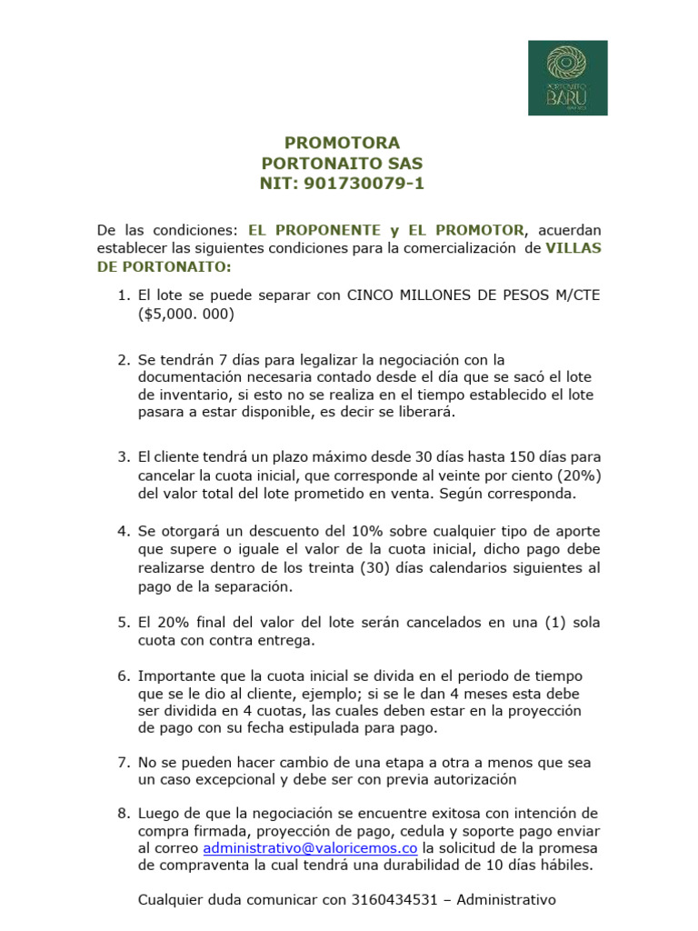 Condiciones Comerciales Portonaito | PDF