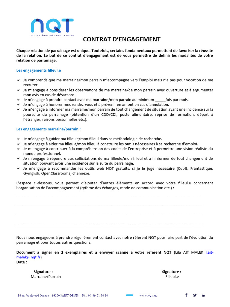 Contrat D'engagement Parrainage | PDF