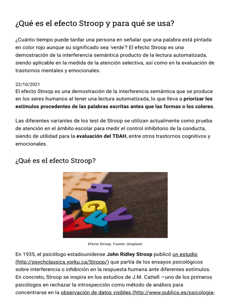 Efecto Stroop: Atención y Trastornos | PDF | Desorden hiperactivo y deficit de atencion | Sicología