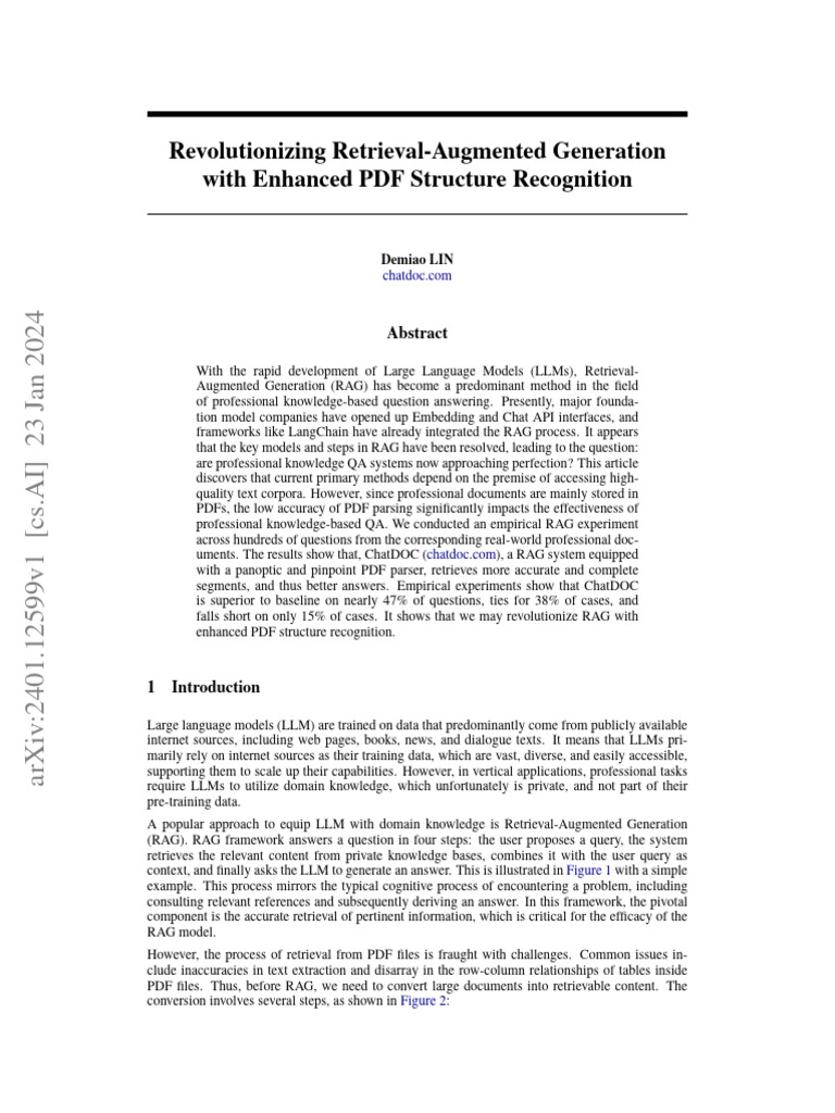 Revolutionizing Retrieval-Augmented Generation With Enhanced PDF Structure Recognition | PDF