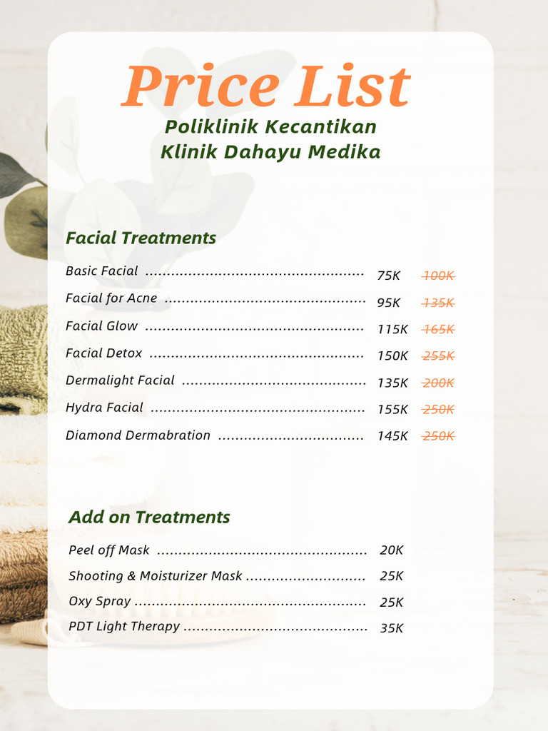 Pricelist Poliklinik Kecantikan Klinik Dahayu Medika | PDF | Beauty | Integumentary System