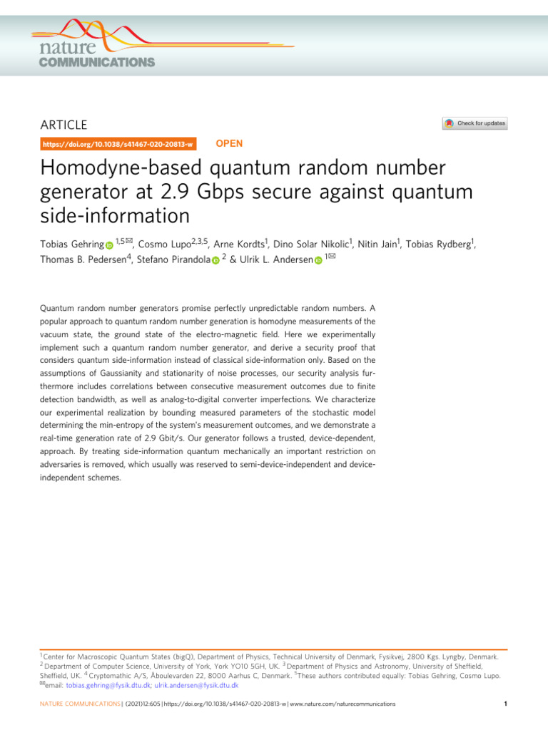 Homodyne-Based Quantum Random Number Generator at 2.9 Gbps Secure ...
