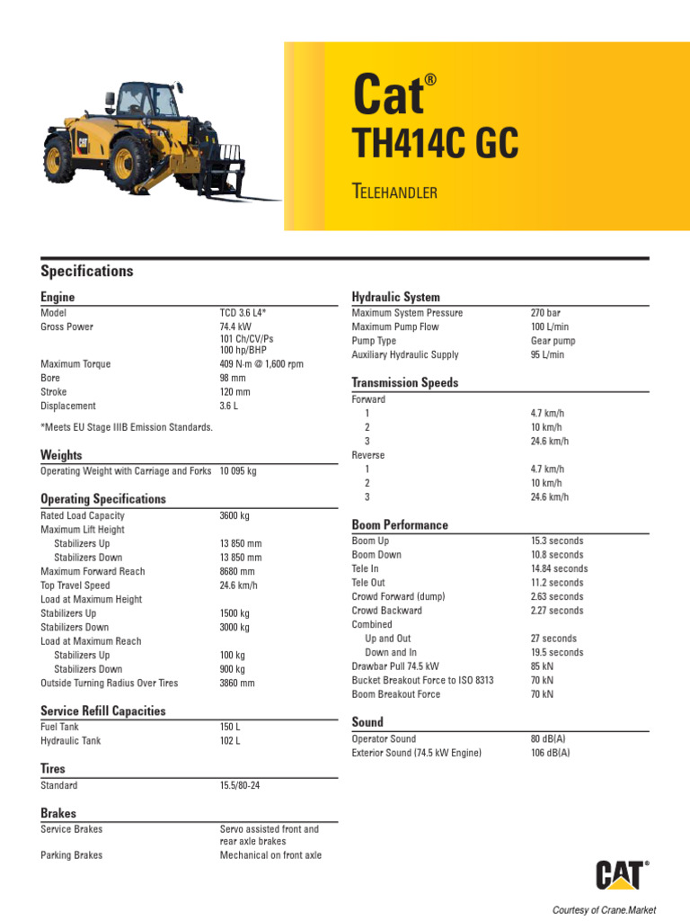 Caterpillar Cat Telehandlers Spec E28a19 | PDF