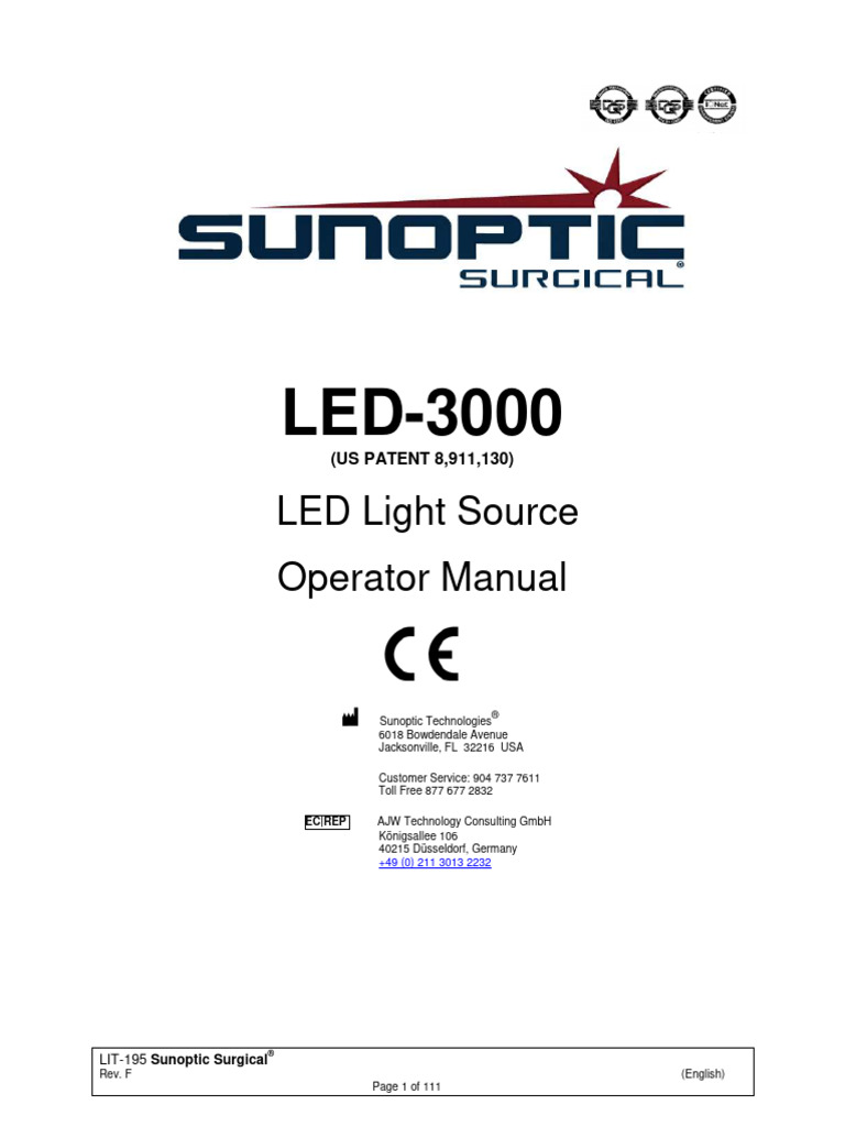 6 - LIT 195 Rev. F SUNOPTIC SURGICAL LED 3000 LIGHT SOURCE OPERATOR ...