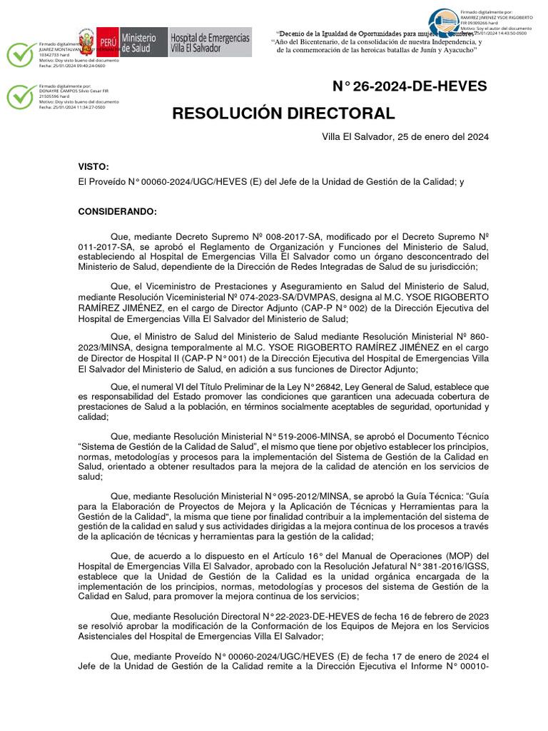 Reconformación Equipos de Calidad HEVES | PDF | Hospital | Gestión de ...