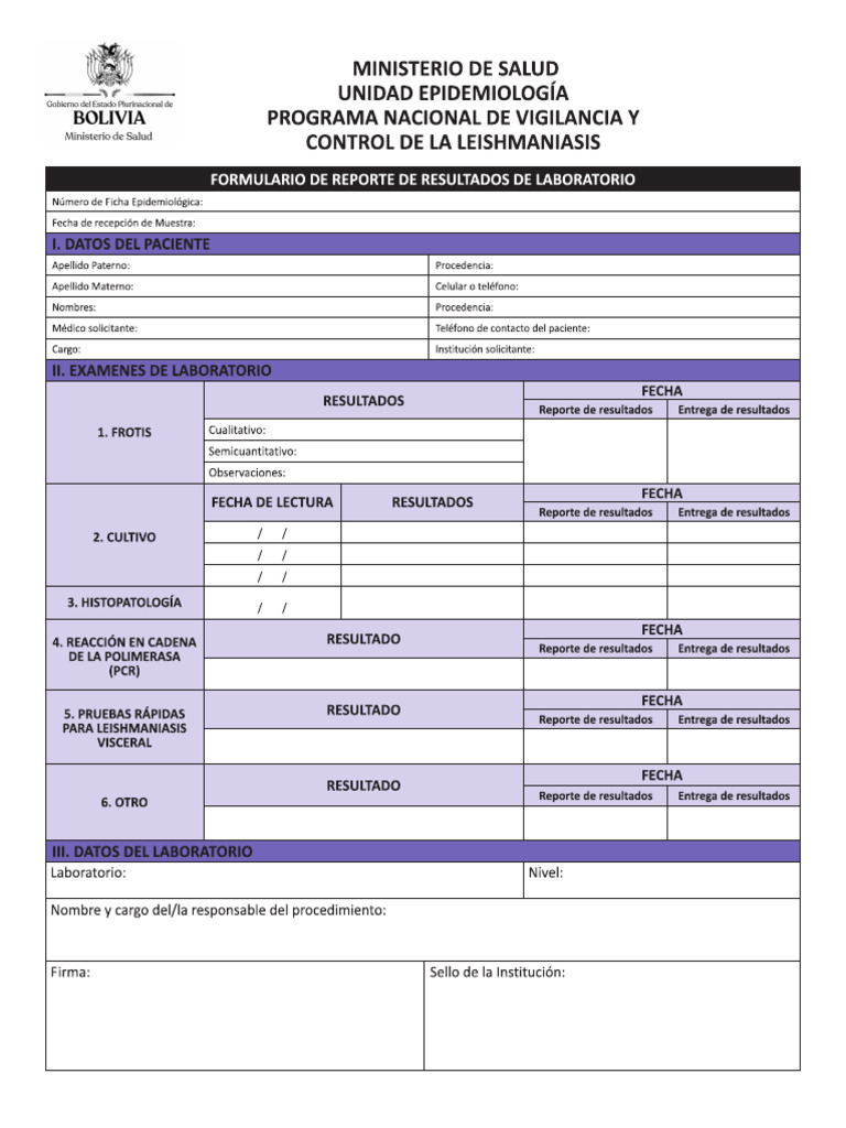 Formulario de Reporte de Resultados de Laboratorio | PDF