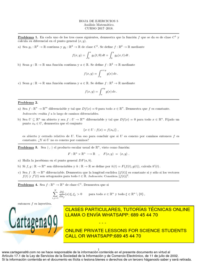 Hoja Ejercicios 5 - Analisis Matematico - 2017-18 | PDF | Función (Matemáticas) | Geometría