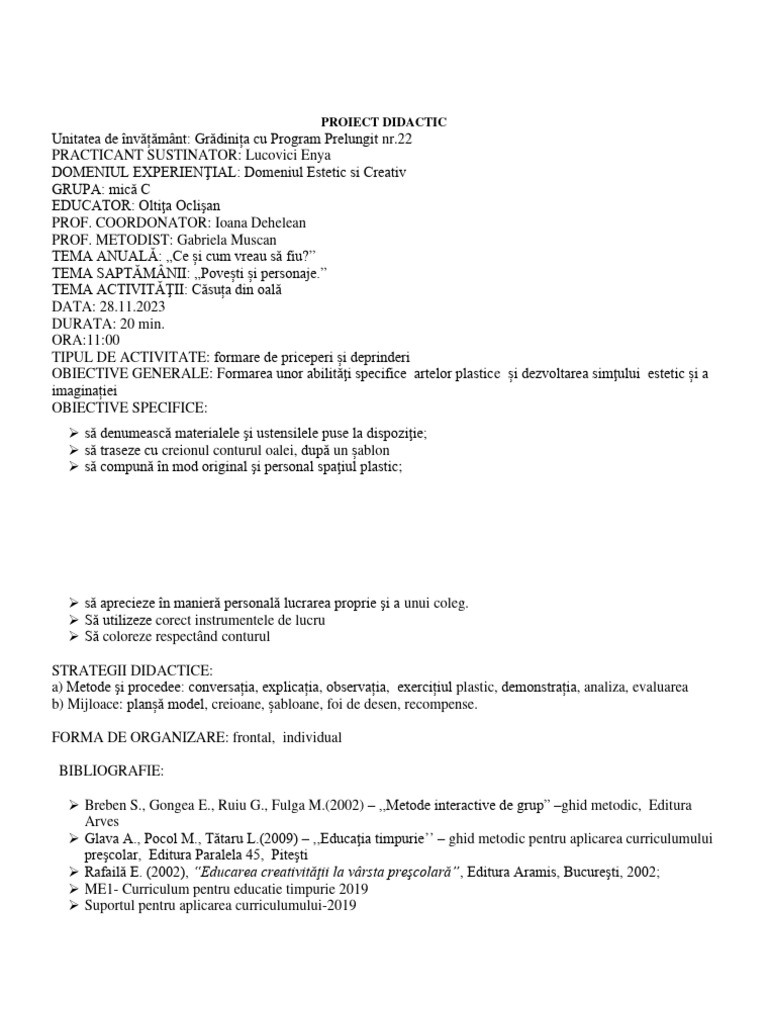 Casuta Din Oala Proiect de Activitate | PDF