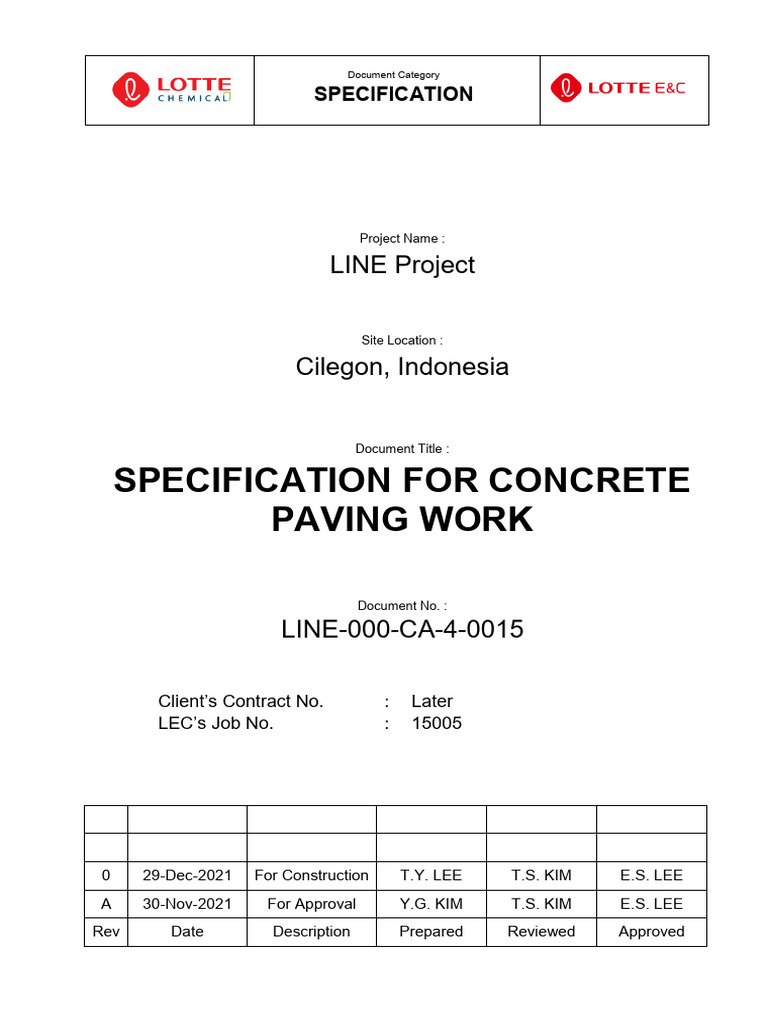Line-000-Ca-4-0015 - Specification For Concrete Paving Work - Rev. 0 | PDF