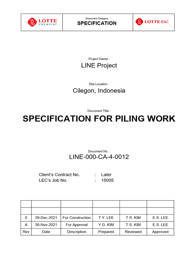 Line-000-Ca-4-0012 - Specification For Piling Work - Rev. 0 | PDF ...