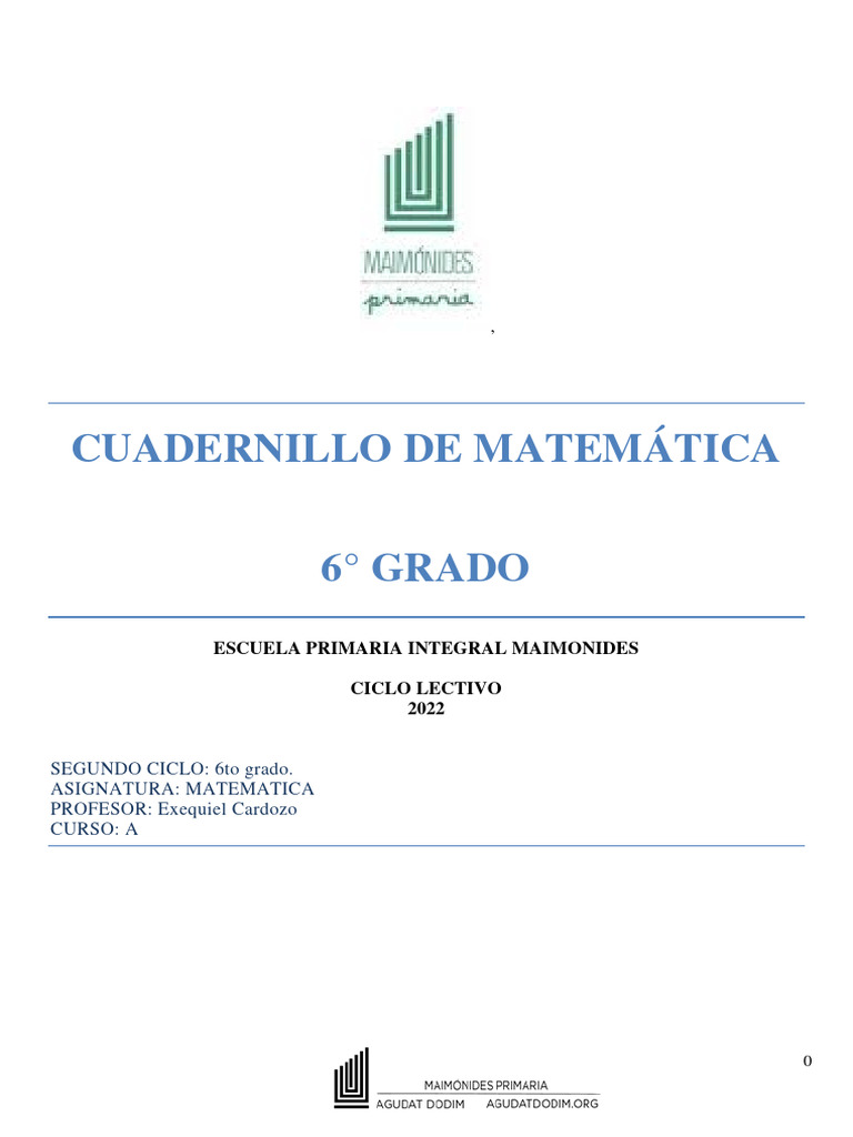 6to Grado. Cuadernillo de Matemática 2022 | PDF