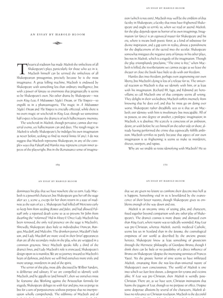 Macbeth Essay by Harold Bloom | PDF | Macbeth | Captain Ahab