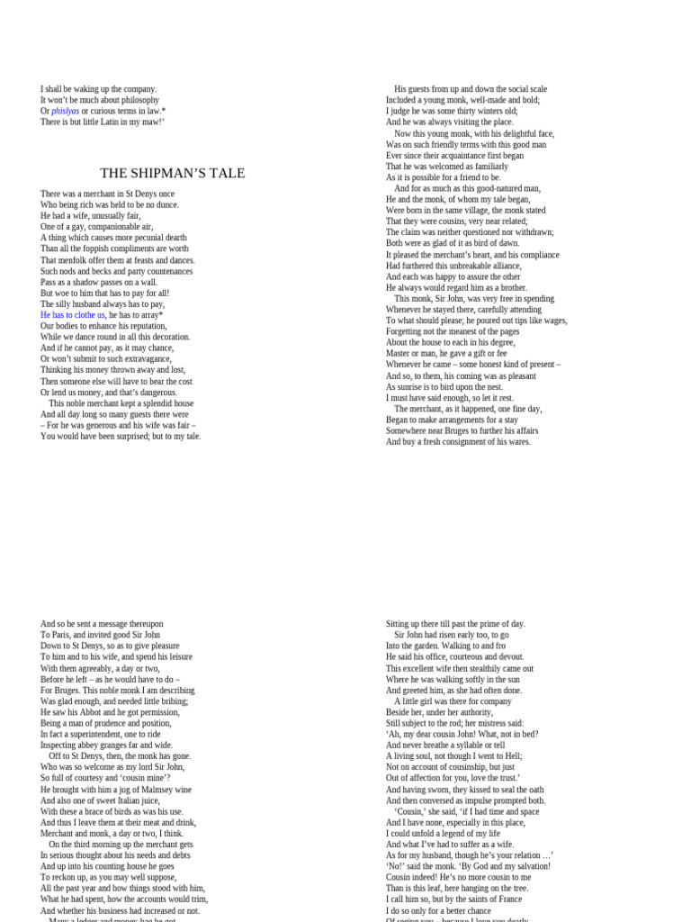 The Shipman's Tale (The Canterbury Tales) Penguin | PDF