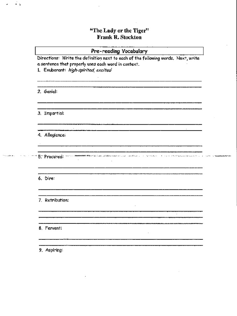 The Lady, or The Tiger Activity | PDF