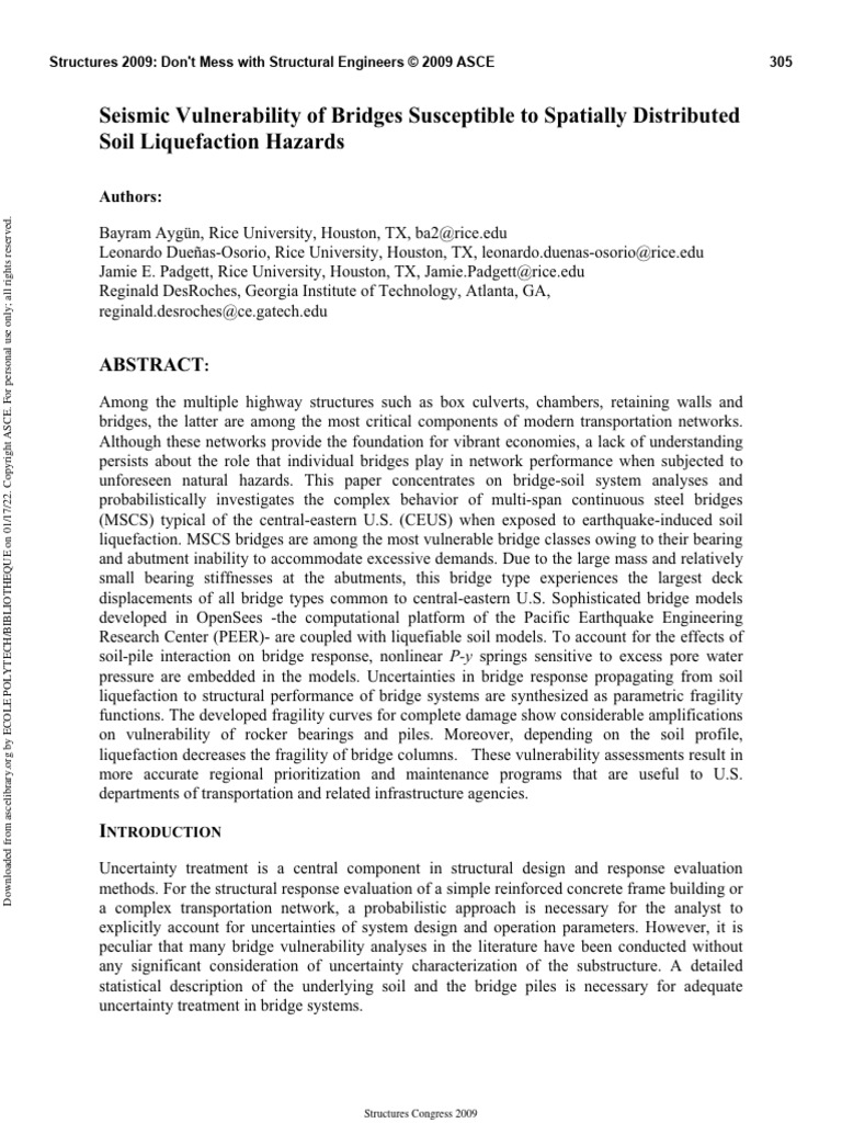 Aygun, Duenas Et Al - Seismic Vulnerability of Bridges Susceptible To ...
