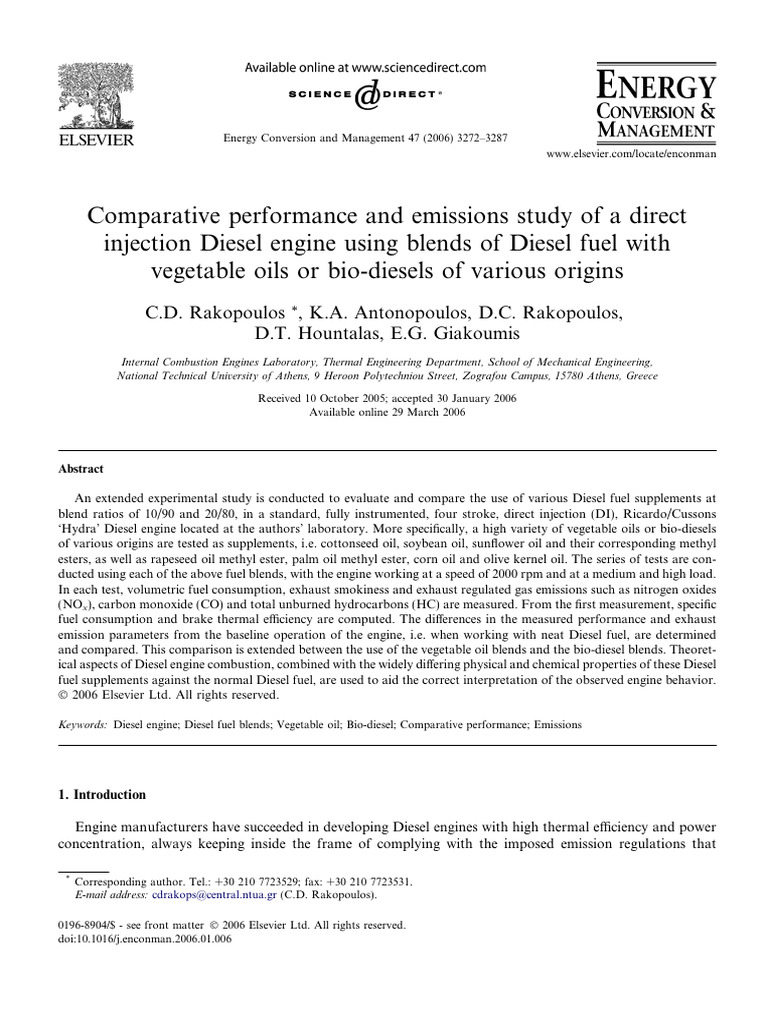Rakopoulos Et Al. (2006) | PDF | Biodiesel | Diesel Engine