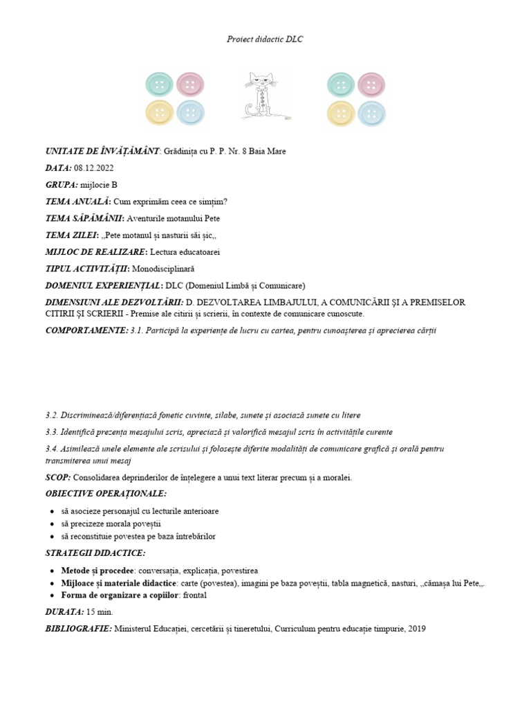 Proiect Didactic DLC | PDF