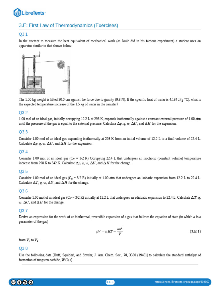 3.E First Law of Thermodynamics (Exercises) | PDF