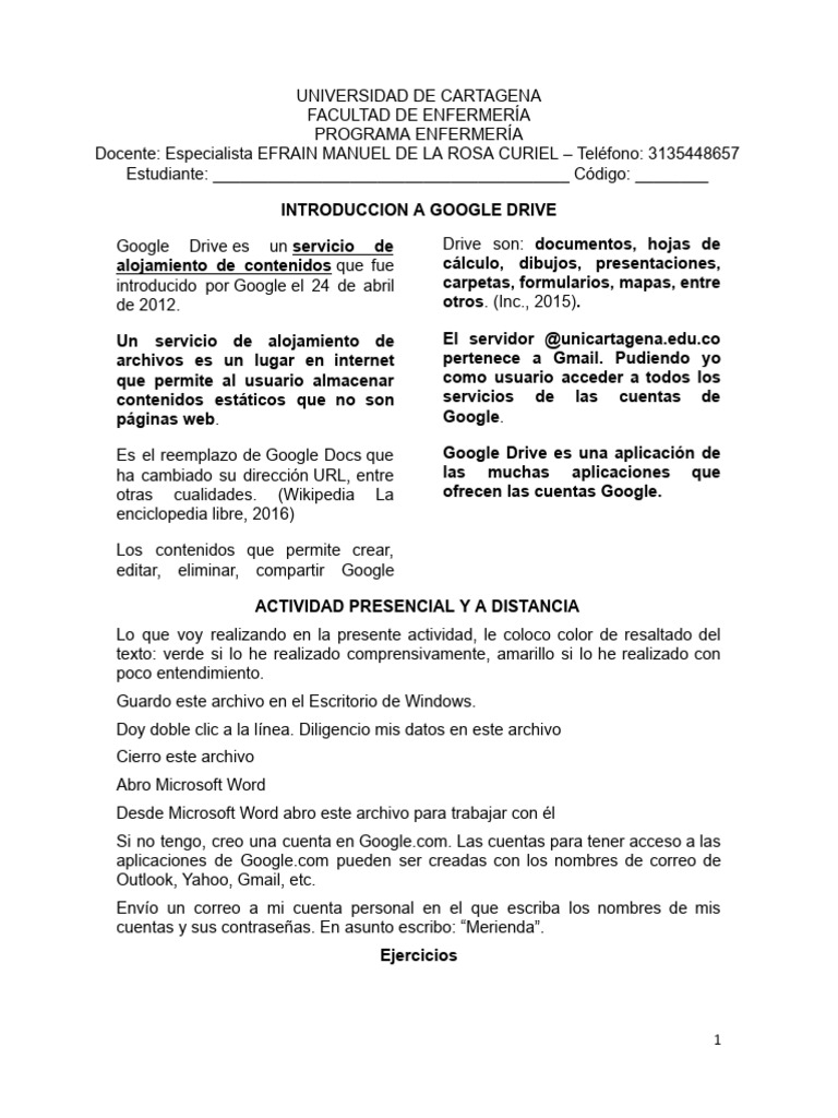 Actividad Introducción A Google Drive - Docx - Documentos de Google | PDF