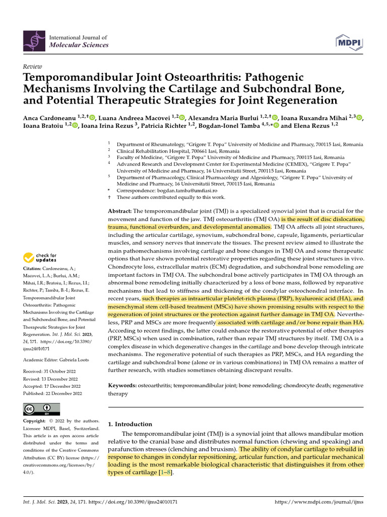 Osteoartheritis of TMJ Pathogenic Destruction | PDF | Signal ...