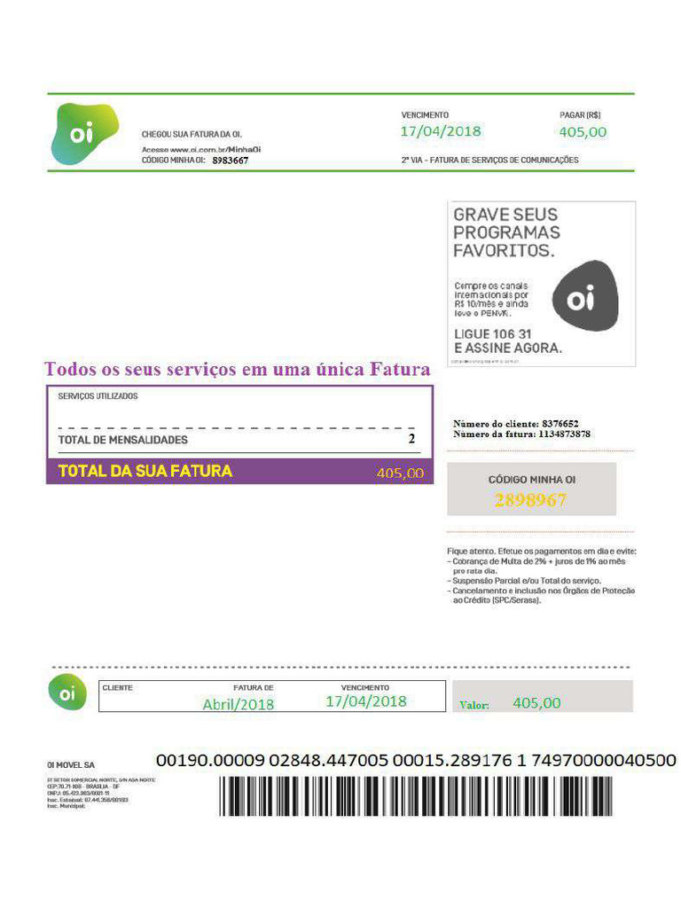 Fatura Oi 3 | PDF