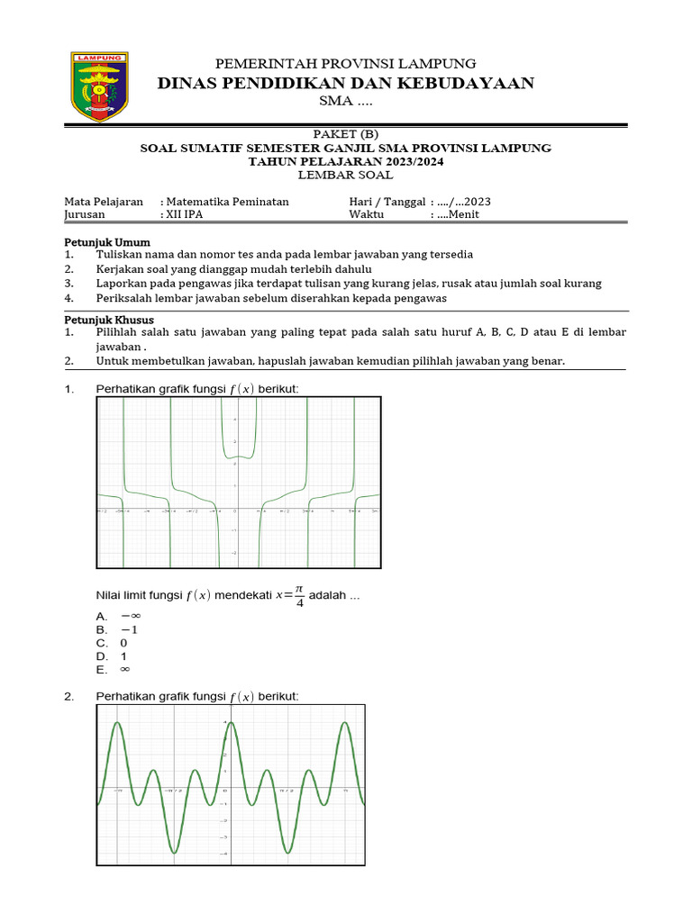 Matematika Minat - Kelas Xii - k13 - Soal - Paket B - Dodi Efriyadi | PDF