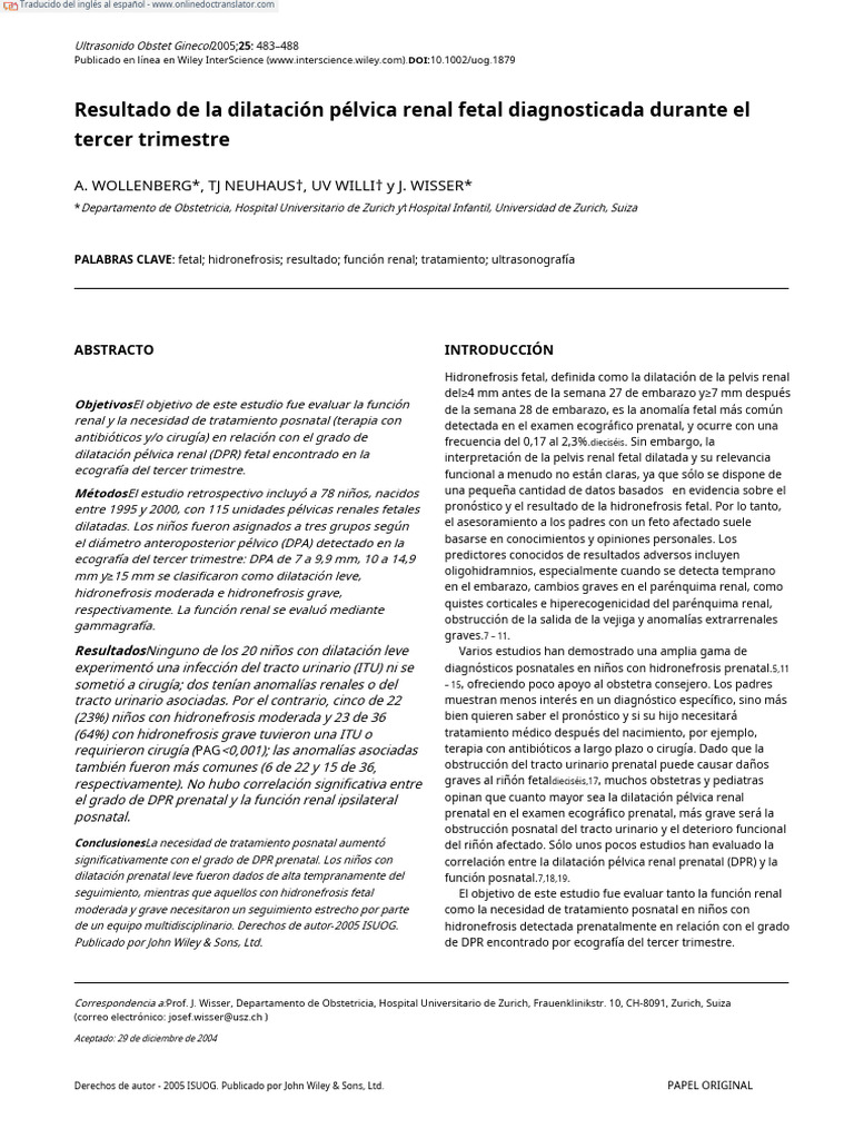 Outcome of Fetal Renal Pelvic Dilatation Diagnosed During The - En.es | PDF