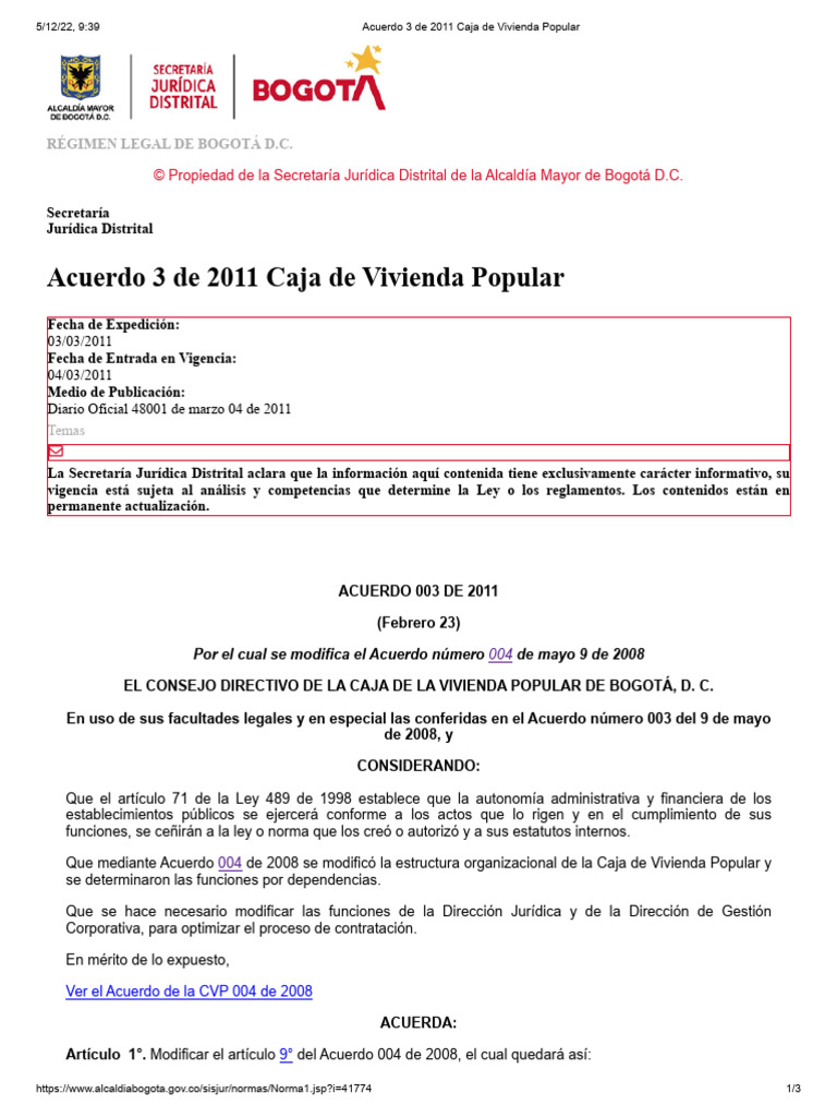 Acuerdo 003 Del 2011 | PDF