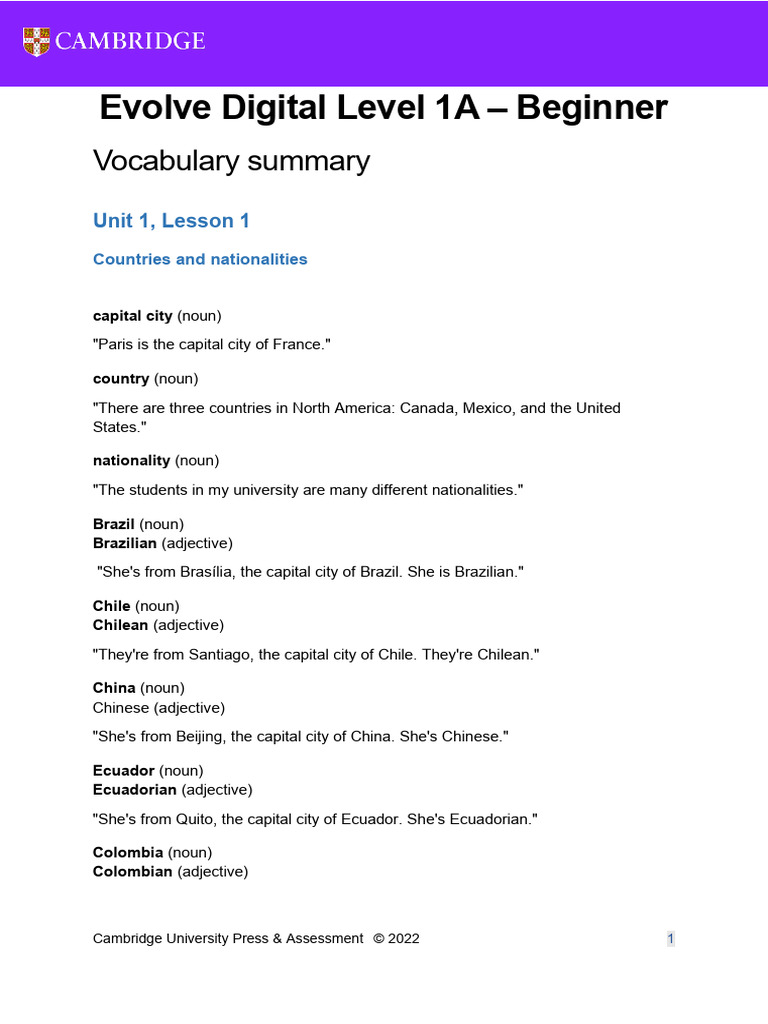 Unit 1 - BG - Vocabulary | PDF