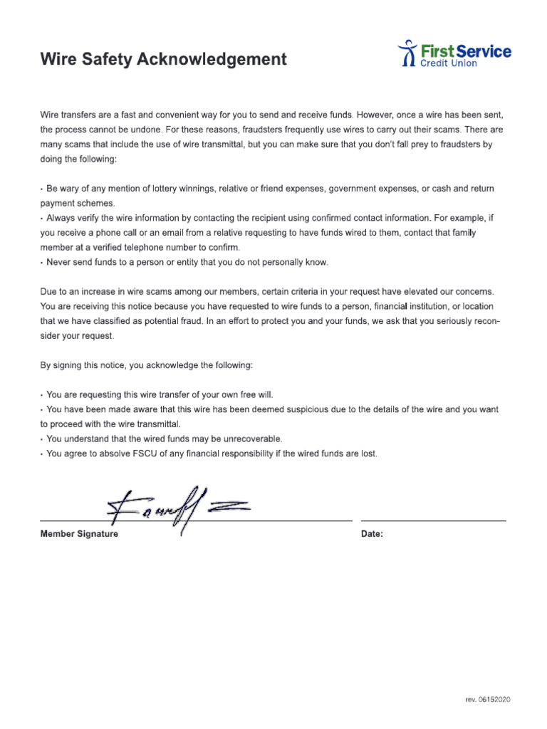 Wire Safety Acknowledgement | PDF