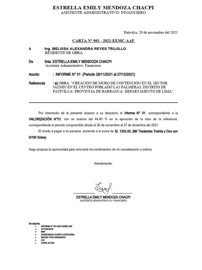 Informe 01 - Eemc-Aaf - Muro de Contencion Las Palmeras - Pativilca | PDF | Finanzas y dinero