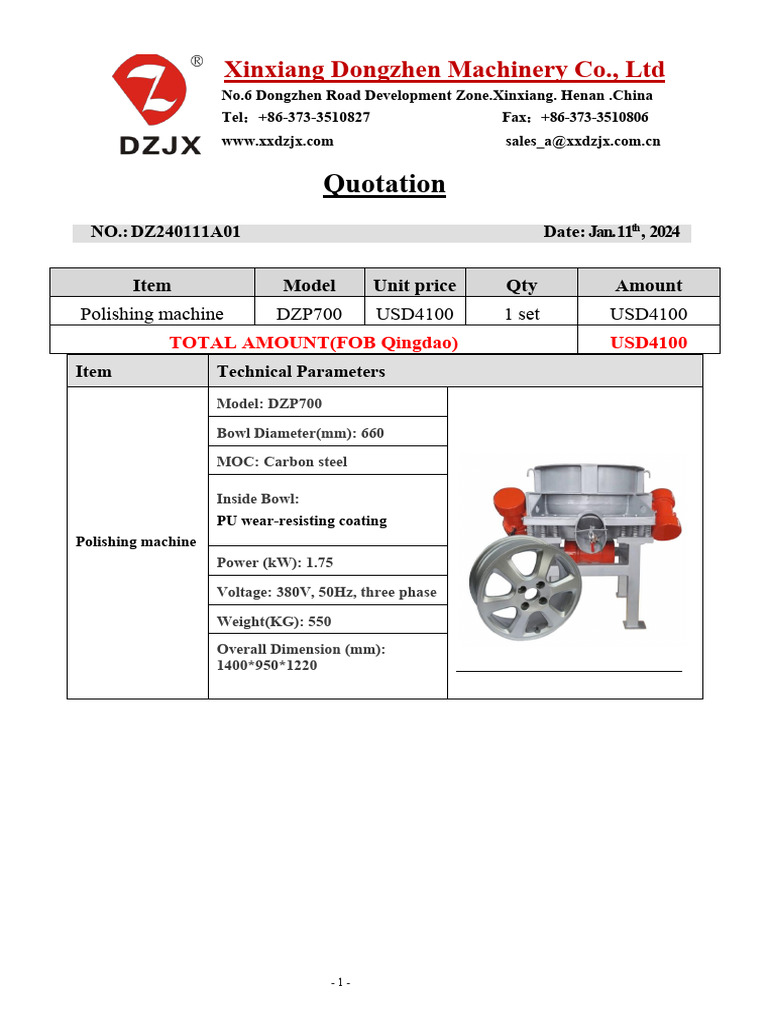 Quotation - DZP700 Vibrating Polishing Machine | PDF