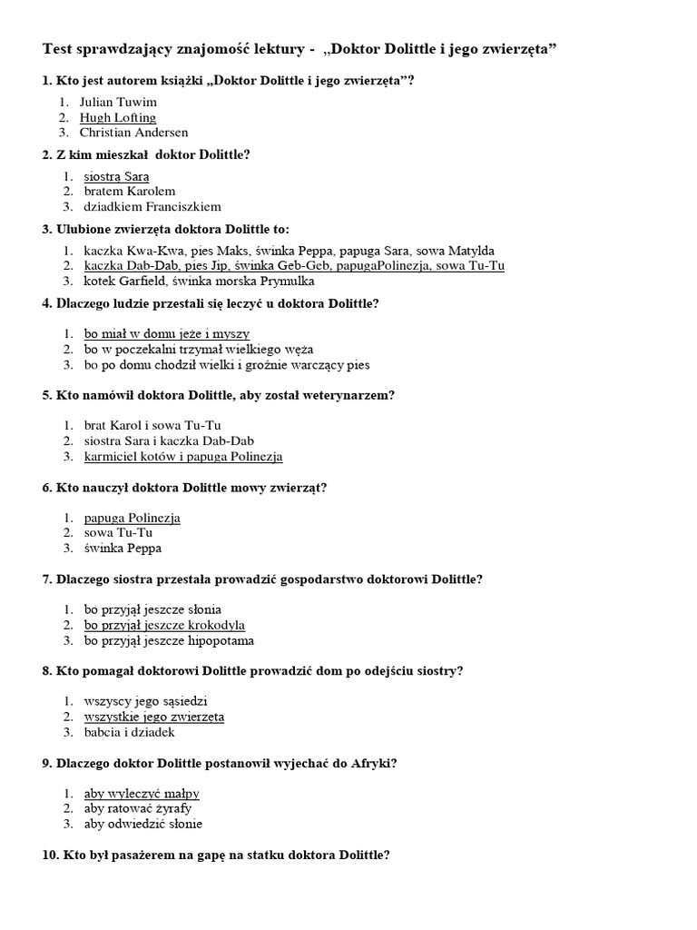 Test Znajomosci Lektury Balladyna Test Z Lektury Ania