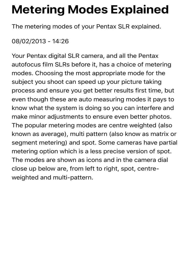 Camera Metering Modes Explained | PDF