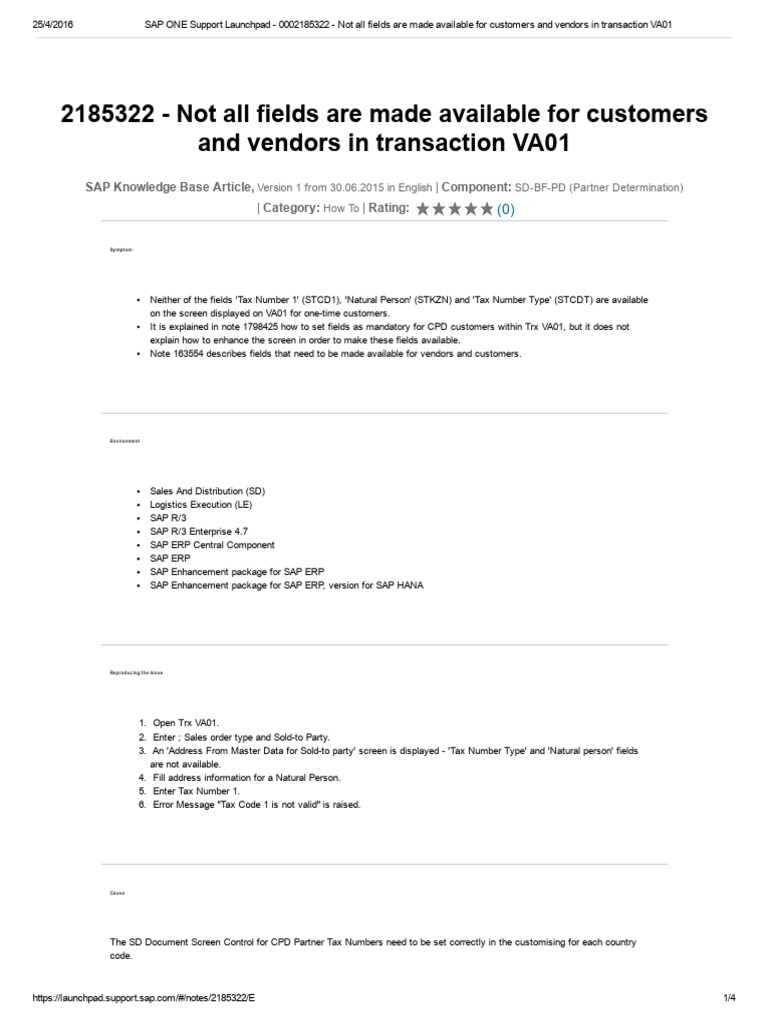 SAP VA01 Field Availability Guide | PDF | Software | Sap Se